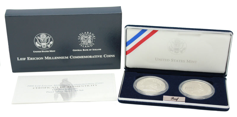 2000 Leif Ericson 2-Coin Commemorative Silver Dollar Proof Set ...